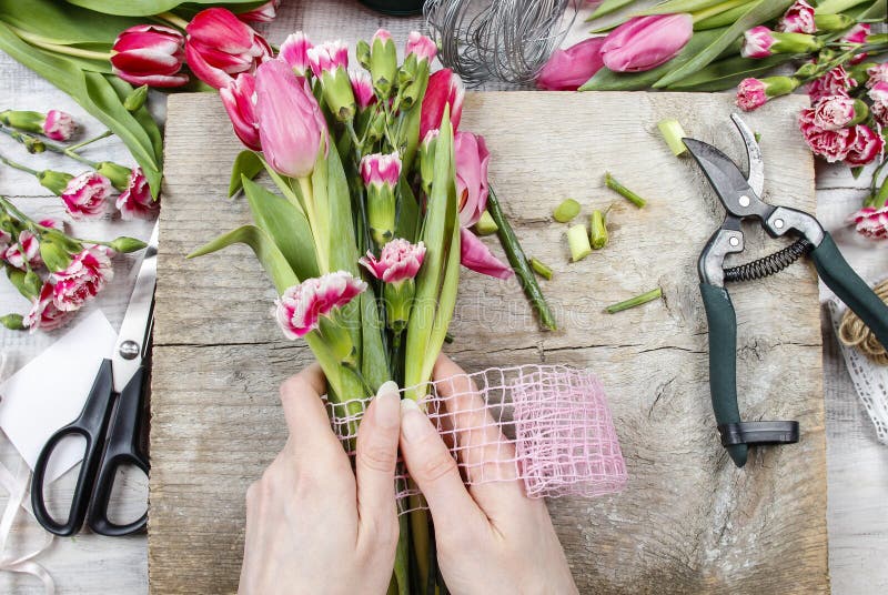 Florist at Work. Woman Making Floral Decorations Stock Image - Image of ...