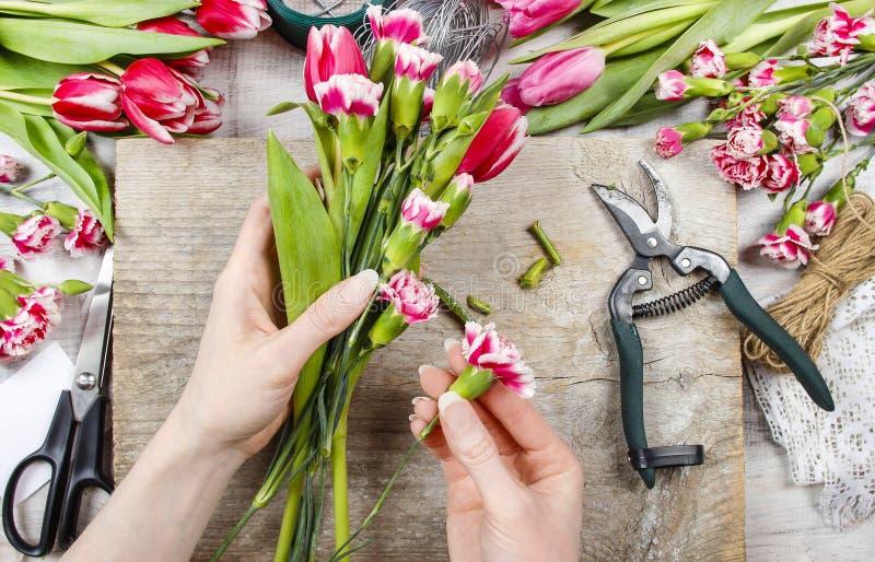 Florist at Work. Woman Making Floral Decorations Stock Image - Image of ...