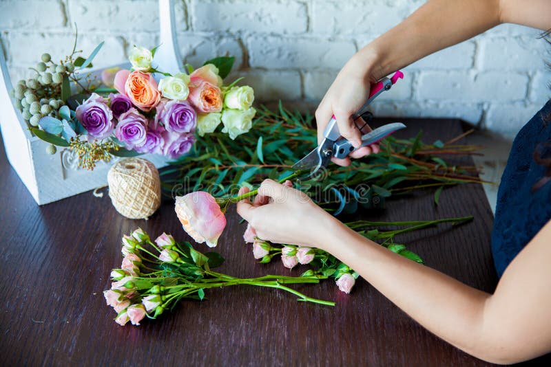 Florist at Work. Woman Making Spring Floral Decorations Stock Photo ...