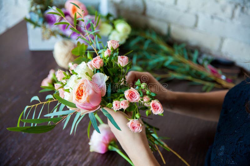 Florist at Work. Woman Making Spring Floral Decorations Stock Image ...