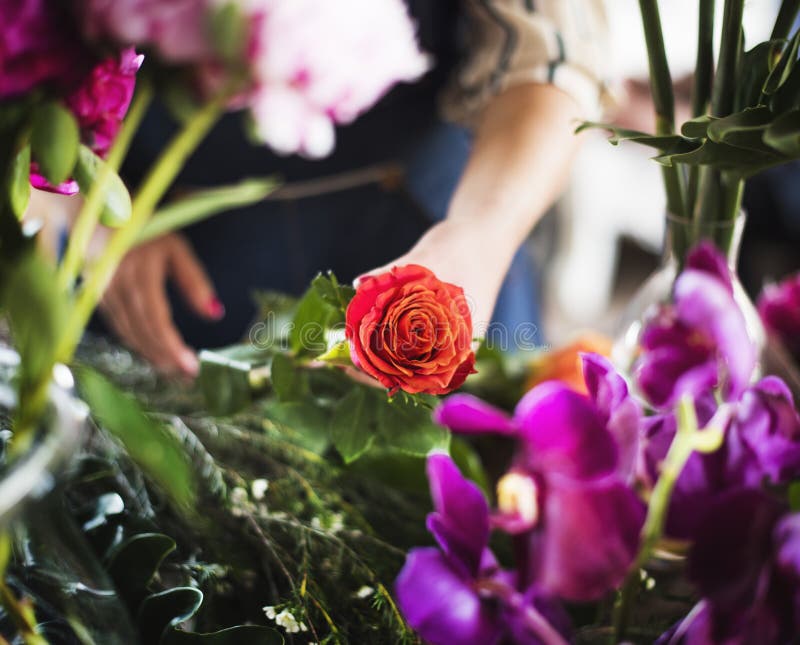 Florist Working in the Flower Shop Vintage Style Stock Image - Image of ...