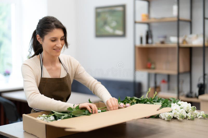 Florist Working with Flowers Stock Photo - Image of arranging, making ...