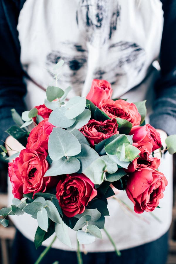 Florist Working on the Workspace in Flower Shop T Stock Image - Image ...