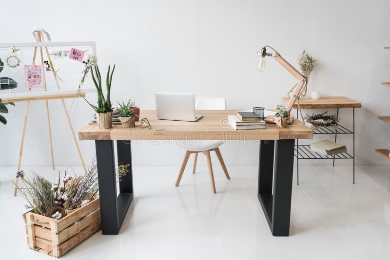 Florist Workplace with Board, Dry Flowers and Laptop Stock Image ...
