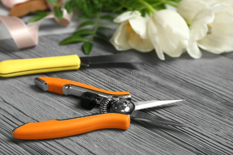 Florist Workplace with Pruning Snips Stock Image - Image of pruner ...