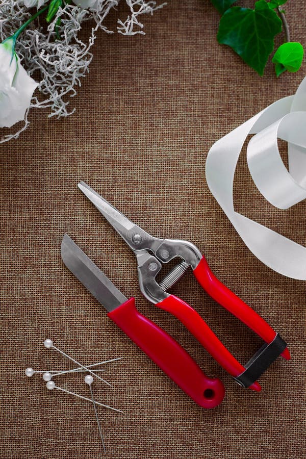 Florist Workplace. Tools and Accessories. Stock Image - Image of ribbon ...