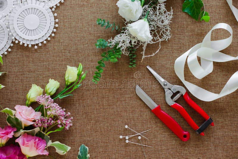 Florist Workplace. Tools and Accessories. Stock Image - Image of ...