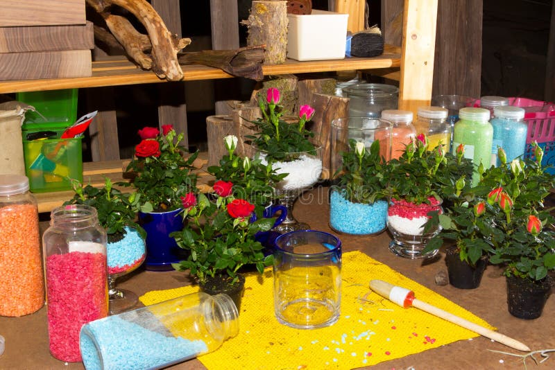 Florist Workshop with Plants on Workbench Stock Photo - Image of ...