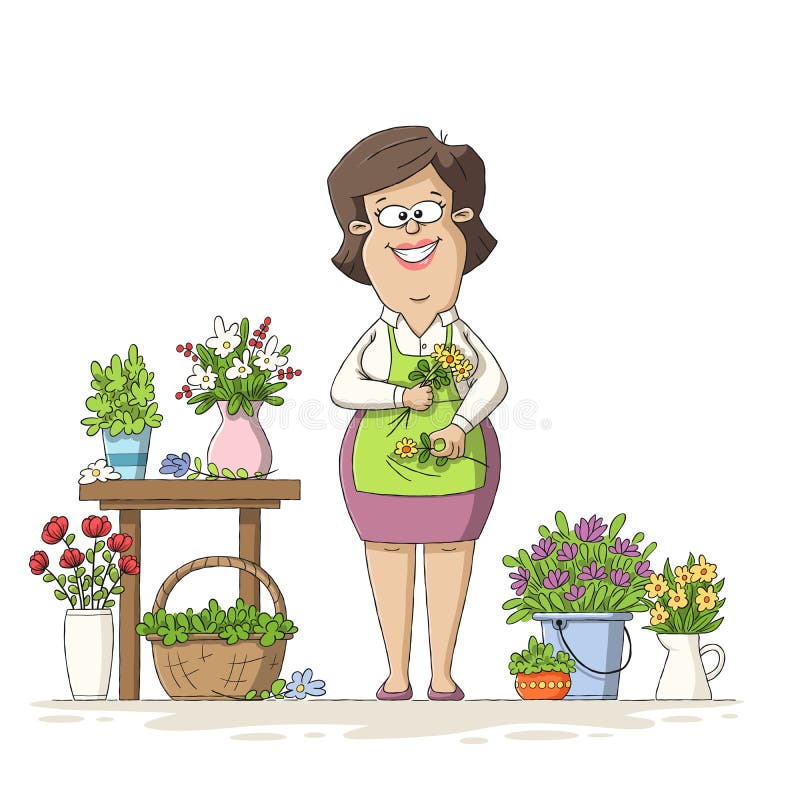 Florista con las flores ilustración del vector. Ilustración de florista ...