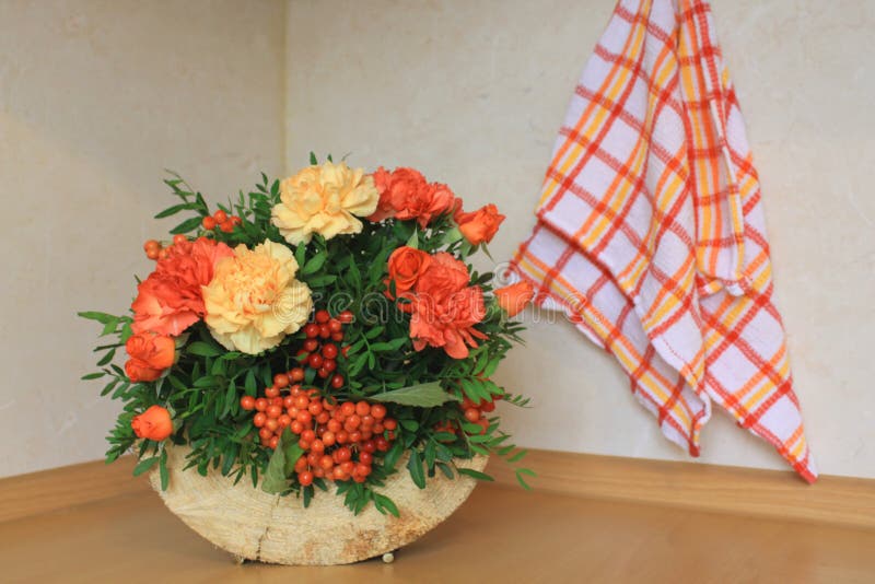 Floristic Composition with Autumn Flowers and Berries Stock Photo ...