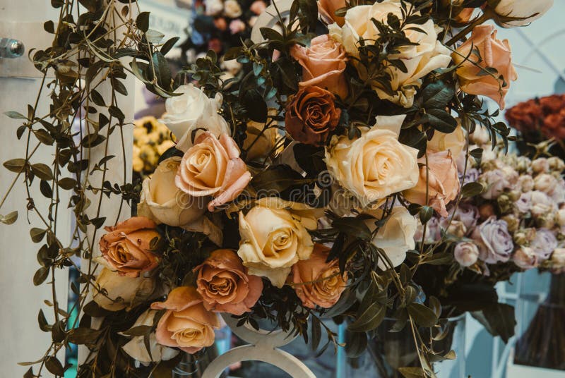 Floristic Composition with Cream Roses Stock Image - Image of ...