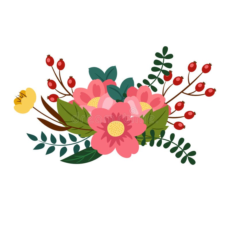 Floristic Composition of Flowers, Leaves and Berries. Vector ...