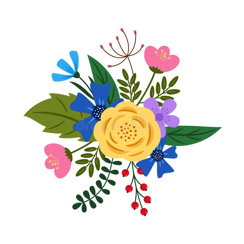 Floristic Composition of Flowers, Leaves and Berries. Vector ...