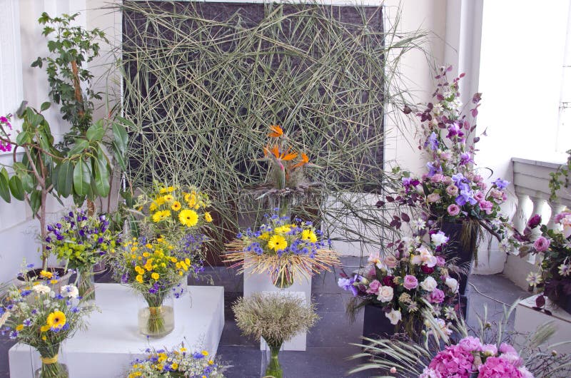 Floristic Flower Composition in Old Manor Terrace Stock Image - Image ...