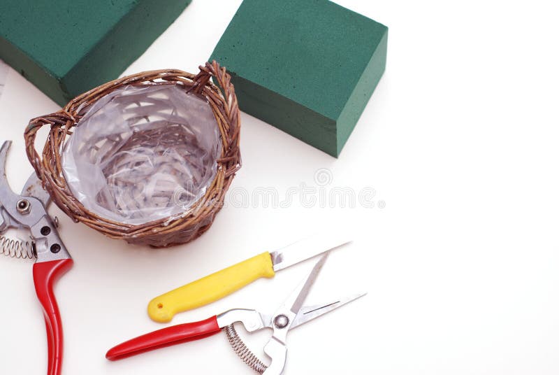 Floristics Hobby and Work. Table with Foam and Tools with Bascket ...