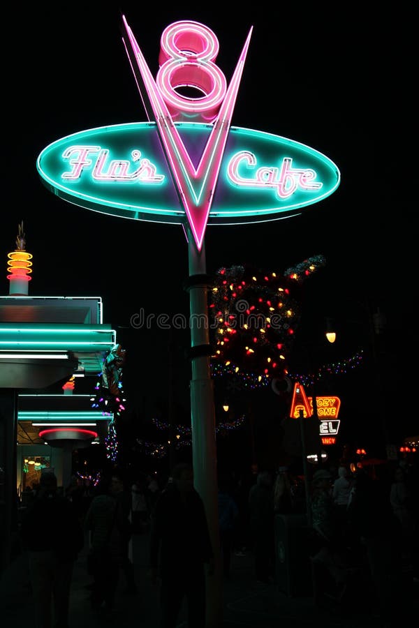 Flos Cafe Sign editorial stock photo. Image of sign, light - 28385923