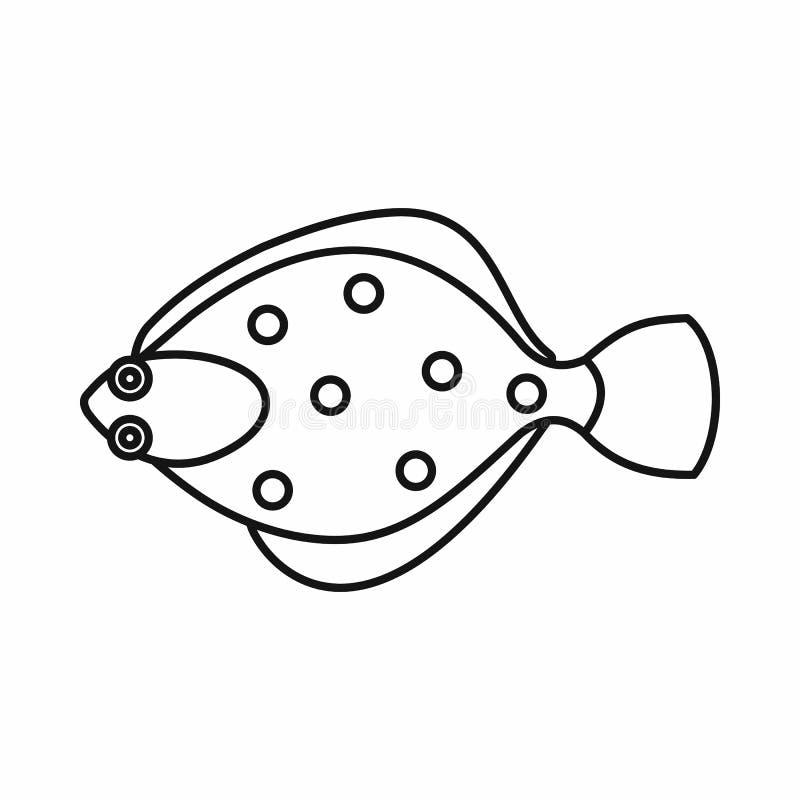 Flounder Fish Icon, Outline Style Stock Vector - Illustration of ...