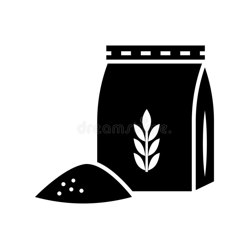 Flour Bag Icon with Wheat Symbol in Black Silhouette Style Stock ...