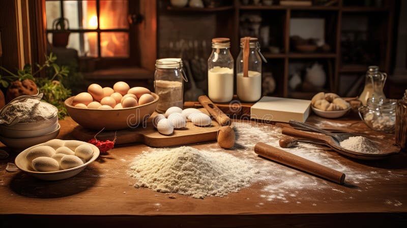 Flour baking table stock illustration. Illustration of baking - 343619128