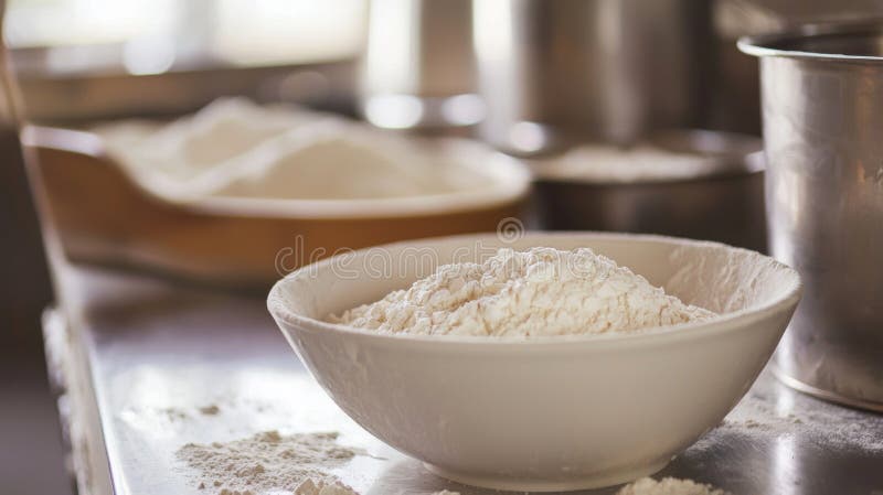 Flour in Bowl on Rustic Kitchen Counter Stock Image - Image of fresh ...