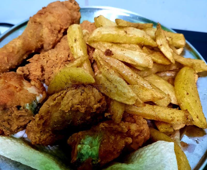 Flour Chicken and Chips are Good Stock Image - Image of chicken, fries ...