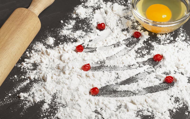 Flour, Chicken Egg and Wooden Rolling Pin Stock Image - Image of ...