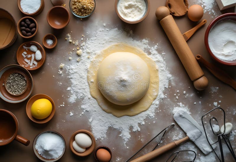 Flour-Covered Table with Baking Supplies Stock Photo - Image of whisk ...
