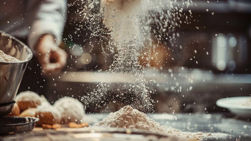 Flour Dust in Motion during Baking in Rustic Kitchen Stock Photo ...