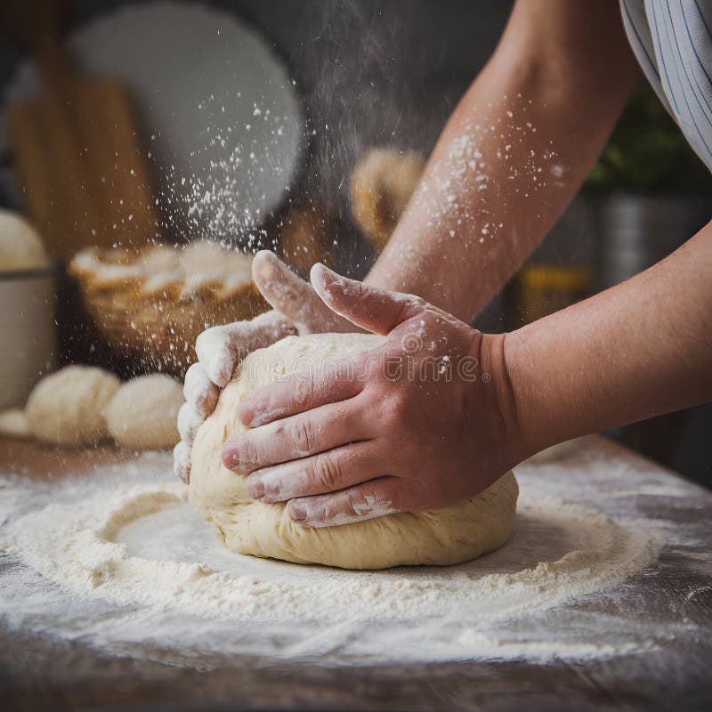 Flour Dusted Hands Knead Dough, Capturing Rustic Essence of Home Baking ...