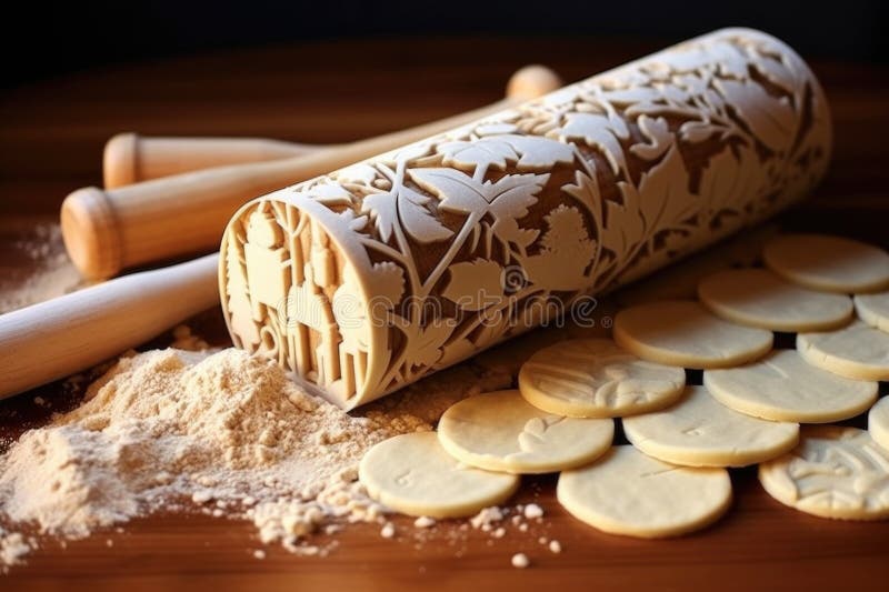 Flour-dusted Rolling Pin and Cut-out Cookies Stock Illustration ...