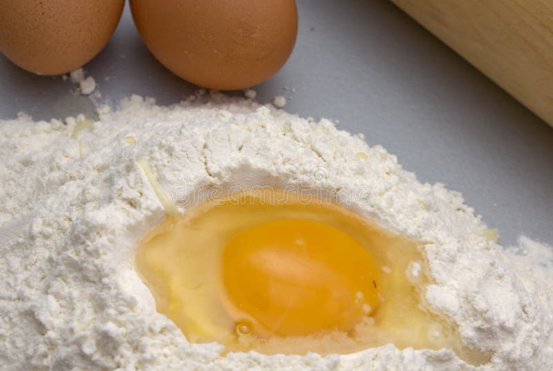 Flour And Eggs On A Kitchen Table Stock Photo - Image of pastry, barley ...