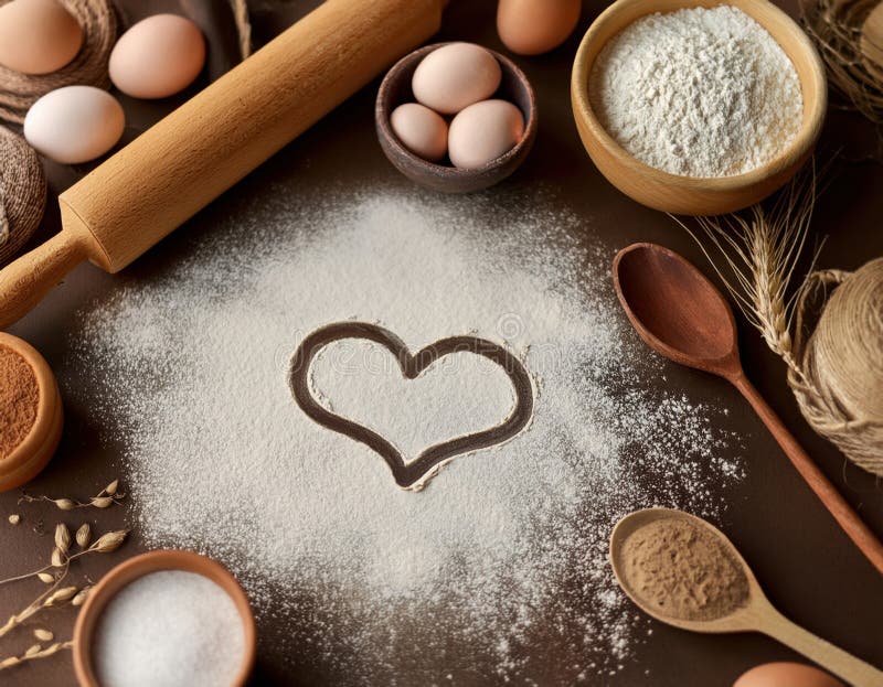 Baking Preparations with Fresh Ingredients and Heart-shaped Imprint in ...