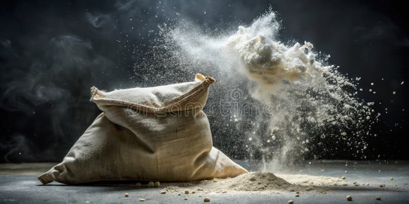 Flour Explosion from a Burlap Sack a Culinary Image Depicting the ...