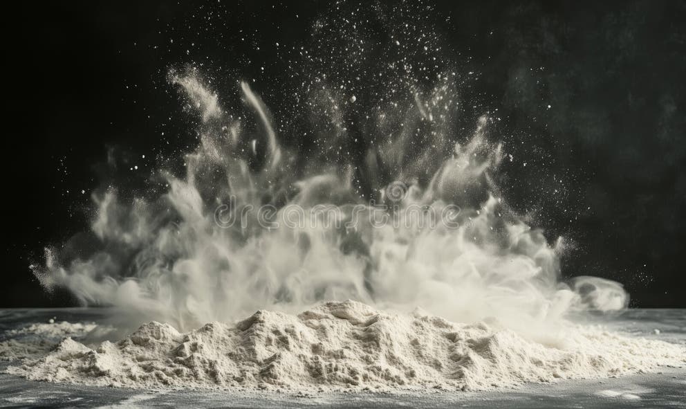 Flour Explosion Creating Cloud of Dust, Dramatic Effect, Dark ...