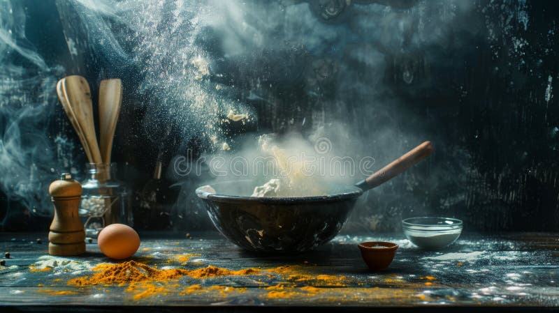 Flour Explosion in a Kitchen Scene Stock Image - Image of bowl, flour ...