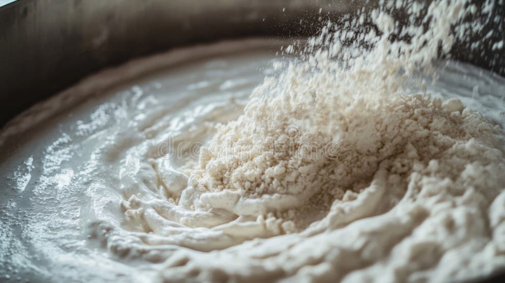 Flour Falling into Creamy White Batter Mixture Stock Illustration ...