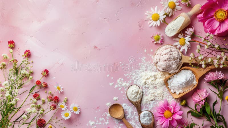 Flour and Flowers for Baking Ingredients. Selective Focus Stock Photo ...