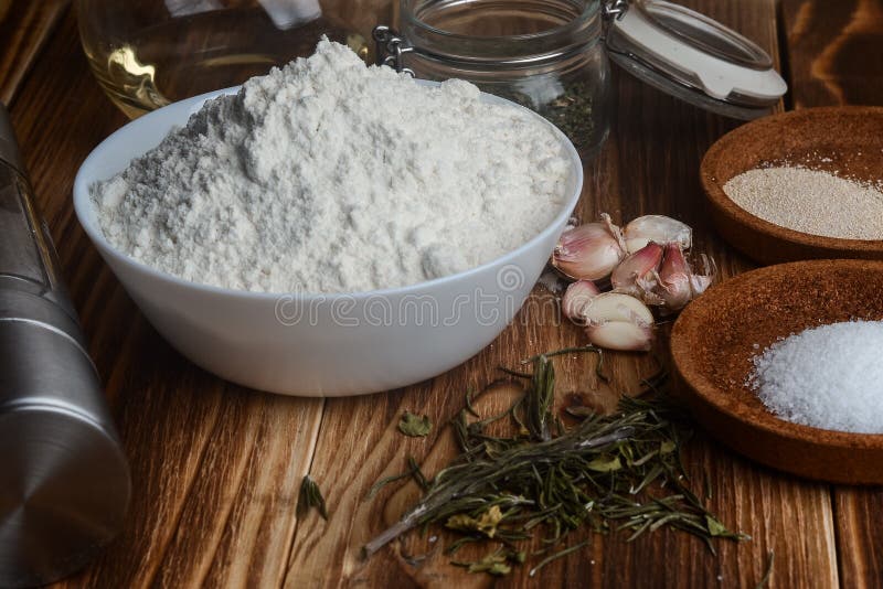 Flour, Garlic and Spices, a Set of Ingredients Stock Photo - Image of ...