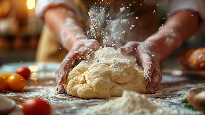 Flour and Men S Hands with Flour Splash, Dough on White Powder Covered ...