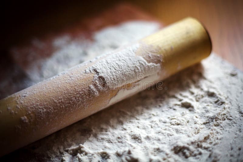 Flour with a Rolling Pin on a Cutting Board Stock Image - Image of ...