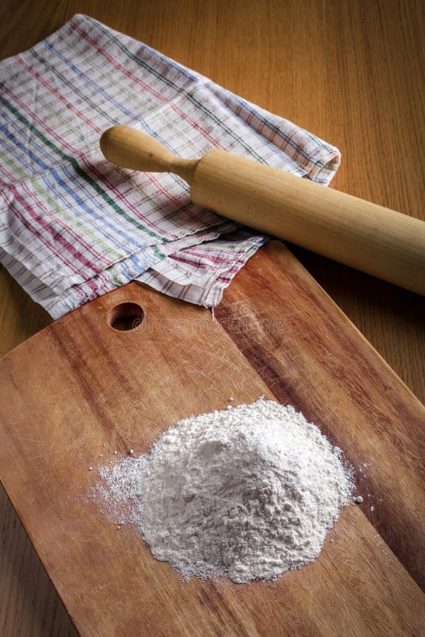 Flour, Rolling Pin and Towel on the Table Stock Image - Image of ...