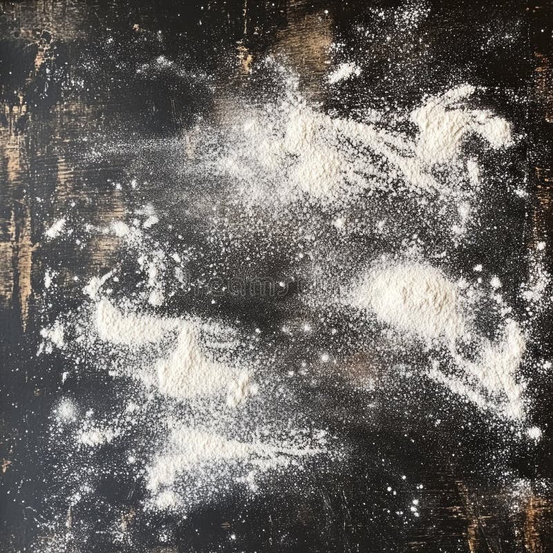 Flour Scattered on Rustic Dark Wooden Surface Highlighting Baking Theme ...
