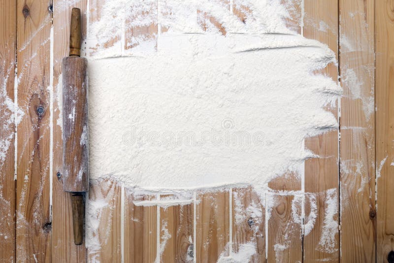 Flour Scattered on the Wooden Table. Flour on the Table Surface. Baking ...