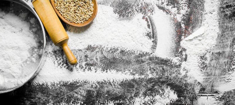 Flour with a Sieve, the Grain and the Rolling Pin Stock Photo - Image ...