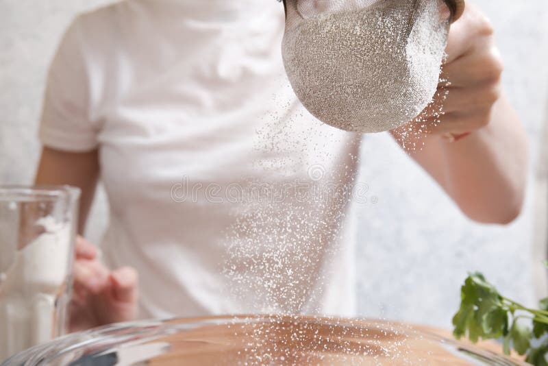 Flour is Sieved with a Metal Sieve Stock Image - Image of freezing ...