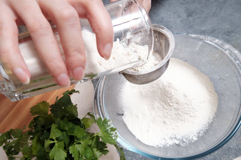 Flour is Sieved with a Metal Sieve Stock Photo - Image of freezing ...