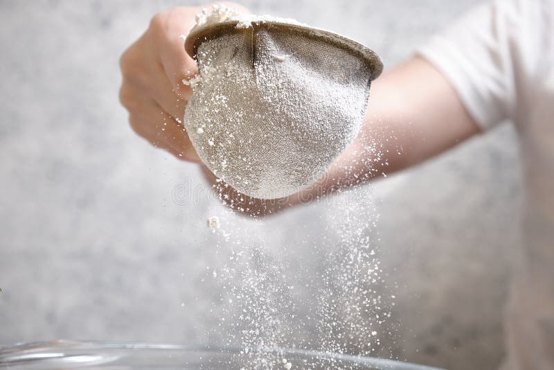 Flour is Sieved with a Metal Sieve Stock Image - Image of homemade ...