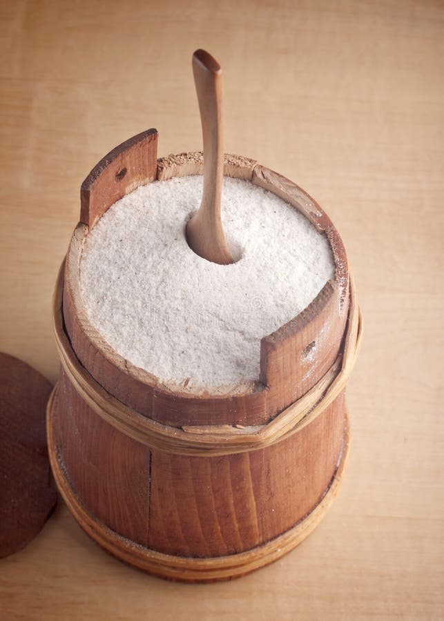 Flour in a Small Wooden Barrel Stock Image - Image of basket ...