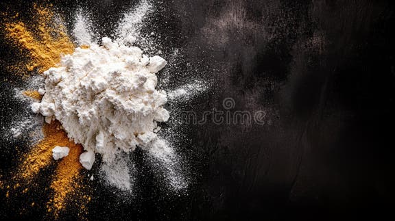 Flour and Spice Explosion on Dark Surface - Culinary Ingredients in ...