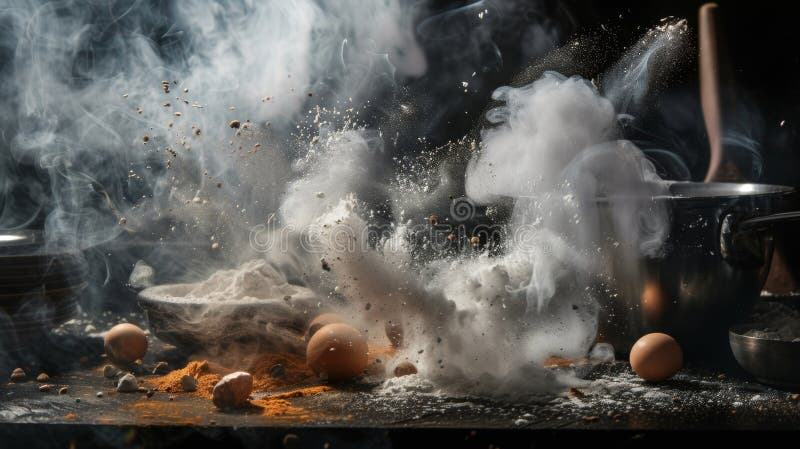 Flour and Spices Exploding in Kitchen Stock Image - Image of food ...